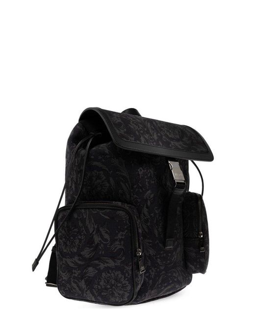 Versace Barocco Pattern Buckle-Fastened Backpack in Black for Men | Lyst UK