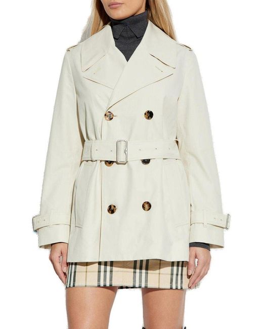 Burberry Short Trench Coat in White | Lyst