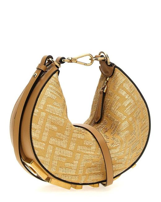 Fendi Graphy Logo Lettering Mini Hobo Bag in Metallic | Lyst