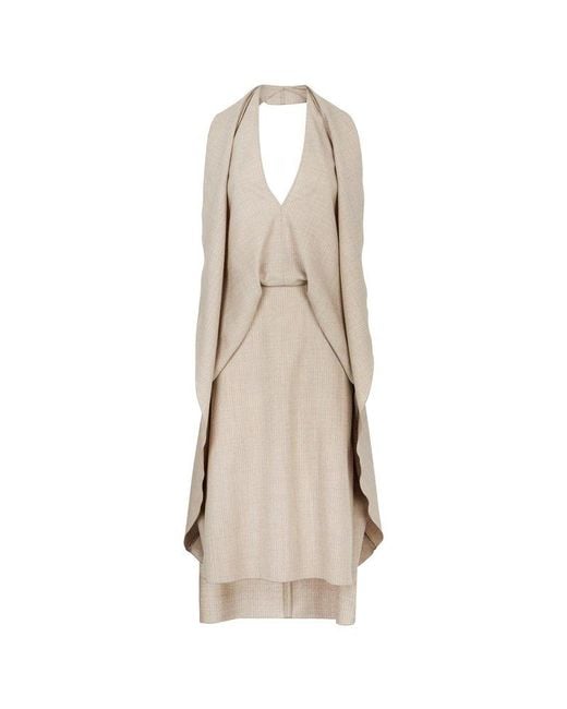 Fendi Draped Cape Detailed Backless Dress in Natural | Lyst