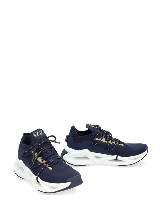 EA7 Cut-Out Lace-Up Sneakers in Blue for Men | Lyst