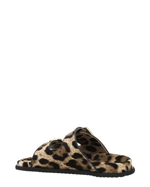 Dolce & Gabbana Leopard Printed Velvet Sliders in Black | Lyst