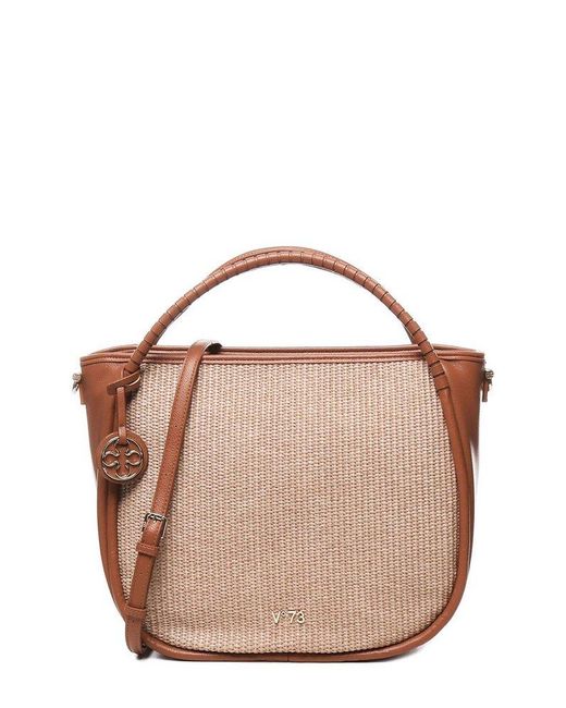 V73 Flaminia Logo Plaque Tote Bag in Brown | Lyst