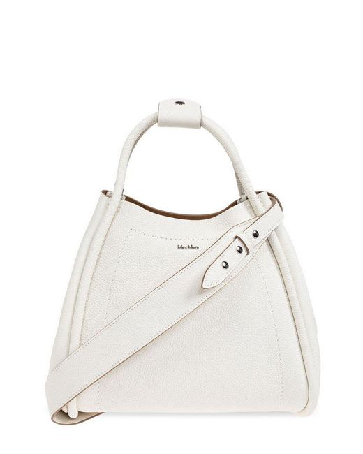 Max Mara Logo Plaque Top Handle Bag in White | Lyst