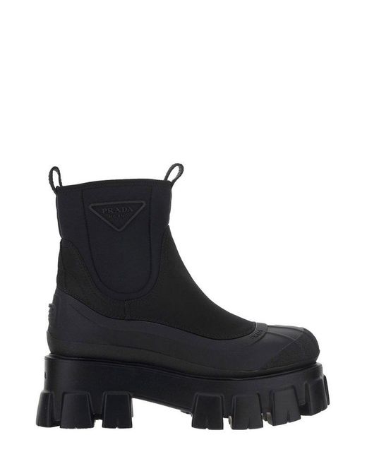 Prada Fabric And Re-Nylon Monolith Ankle Boots in Black | Lyst