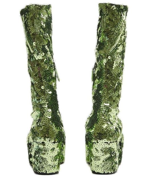 Prada Sequin-Embellished Platform Boots in Green | Lyst