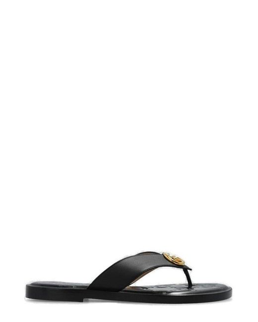 Gucci Logo Plaque Thong Strap Sandals In Black Lyst Uk