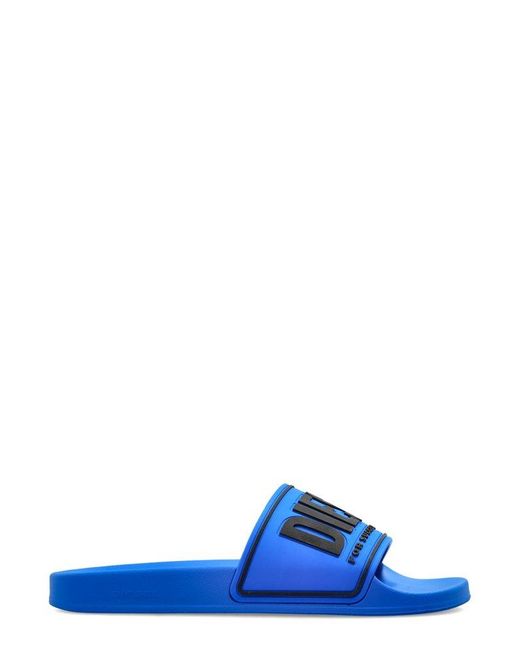 DIESEL Sa-Mayemi Cc Logo Embossed Pool Slides in Blue for Men | Lyst