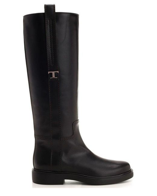 Tod's Logo-Plaque Knee-High Boots in Black | Lyst