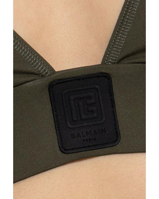 Balmain Logo Patch Two Piece Swimsuit in Green | Lyst