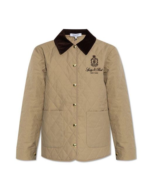 Sporty & Rich Quilted Crest Jacket in Natural | Lyst