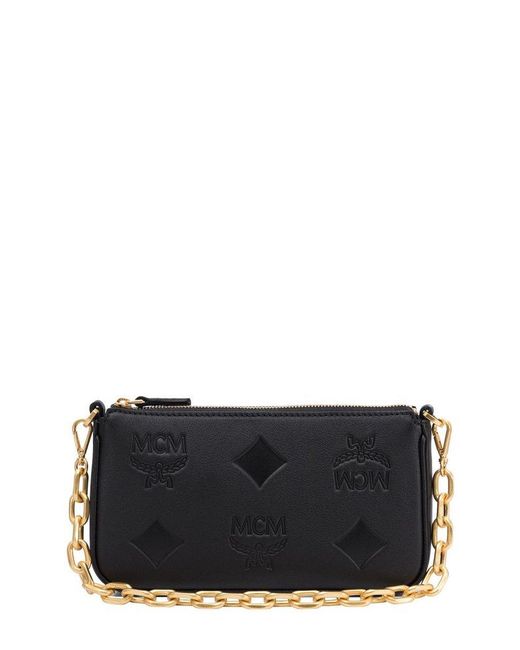 MCM Aren Maxi Monogram Leather Chain Crossbody Bag in Black | Lyst
