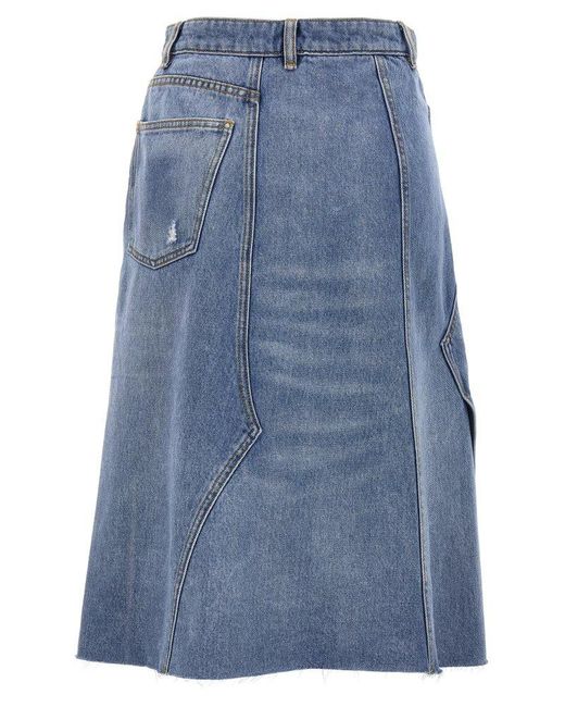 Tory Burch Denim Deconstructed Skirt In Blue Lyst