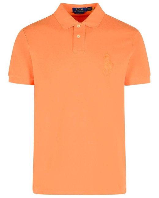 Polo Ralph Lauren Custom Slim Fit Big Pony Polo Shirt in Orange for Men | Lyst