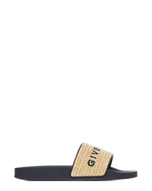 Givenchy Logo Embossed Raffia Flat Sandals in Black | Lyst