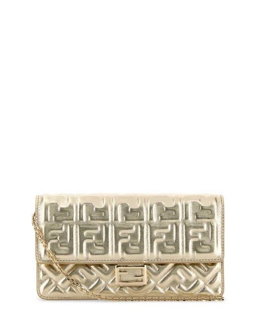 Fendi Ff Embossed Chain-Linked Wallet in Metallic | Lyst
