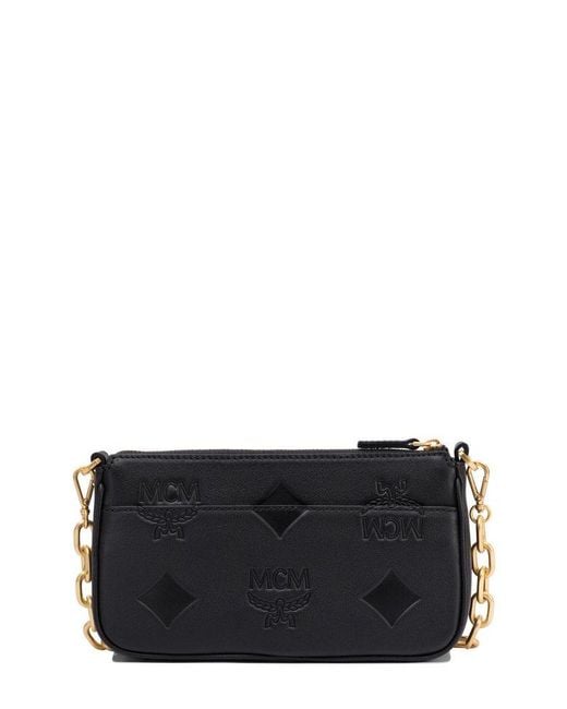 MCM Aren Maxi Monogram Leather Chain Crossbody Bag in Black | Lyst