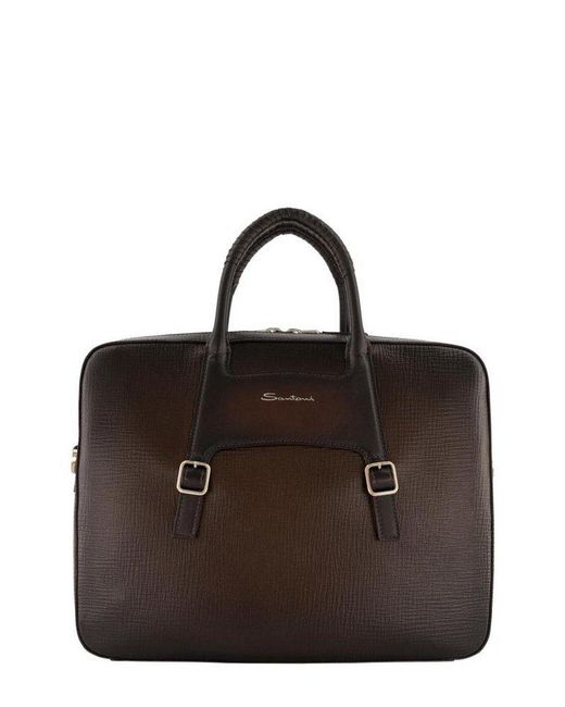 Santoni Embossed Briefcase in Brown for Men | Lyst