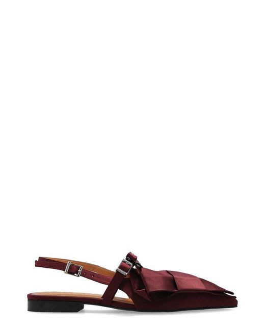 Ganni Big Bow Slingback Flat Shoes in Red | Lyst