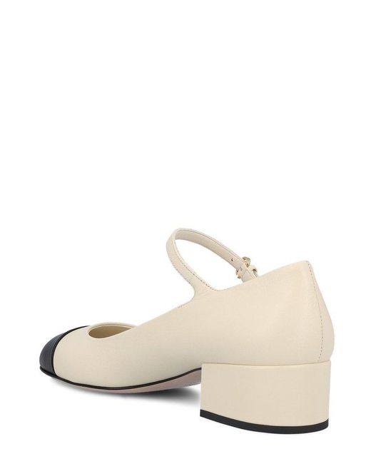 Miu Miu Logo Leather Mary Jane Pumps in Natural | Lyst Australia