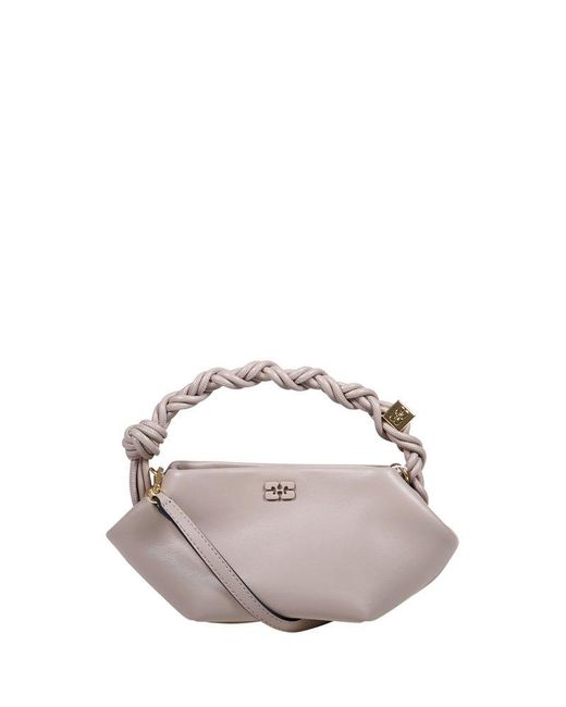 Ganni Logo Detailed Mini Tote Bag in Natural | Lyst UK