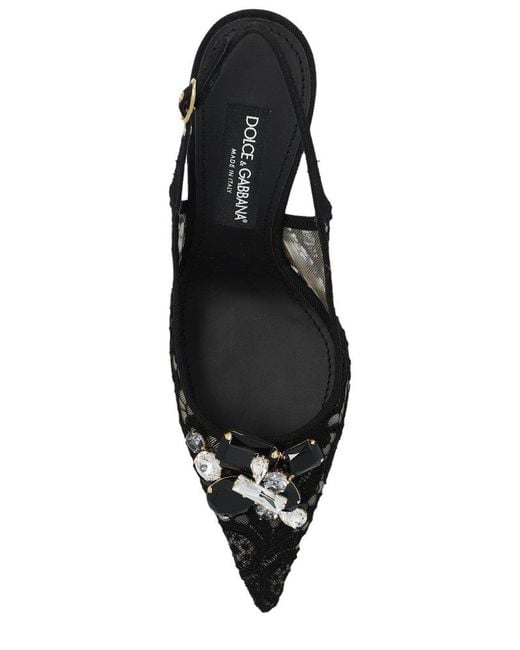 Dolce & Gabbana Embellished Pointed Toe Heeled Slingbacks in Black | Lyst