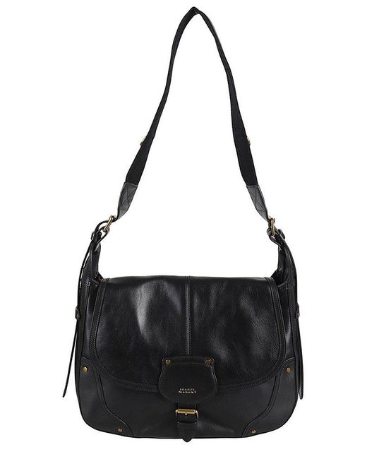 Isabel Marant Sierra Logo Embossed Messenger Bag in Black | Lyst