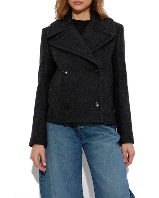 Alaïa Double-Breasted Straight Fit Pea Coat in Black | Lyst