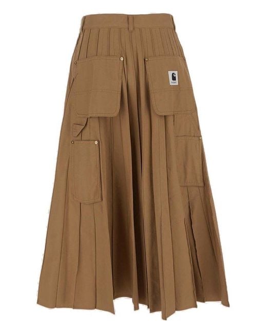 Sacai X Carhartt Wip Pleated Midi Skirt in Brown | Lyst Sacai X Carhartt Wip Pleated Midi Skirt in Brown | Lyst