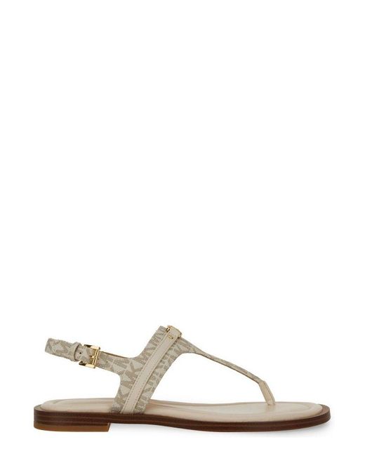 MICHAEL Michael Kors Mandy Signature Logo T-Strap Sandals in Natural ...