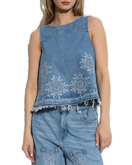 Ganni Denim Top With Vintage Effect in Blue | Lyst UK