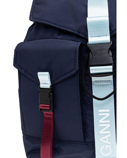 Ganni Backpack With Logo in Blue | Lyst