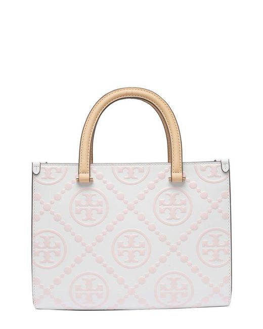 Tory Burch T Monogram Top-Handle Embossed Tote Bag in Pink | Lyst