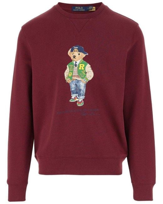 Polo Ralph Lauren Crew Neck Logo Sweatshirts in Red for Men | Lyst