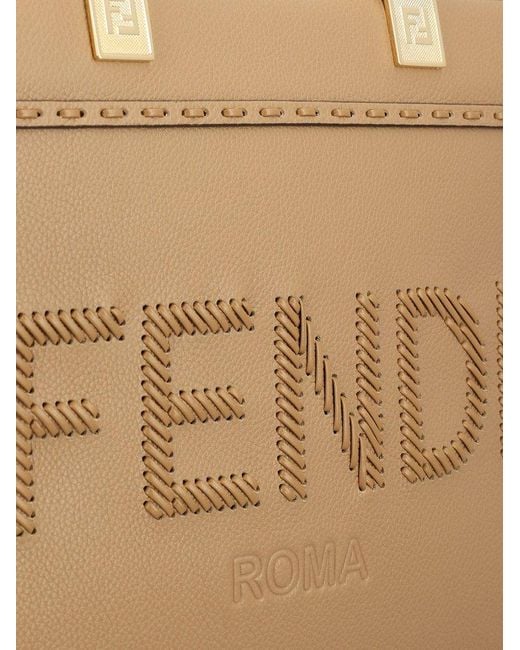 Fendi Sunshine Lace-up Logo Small Top Handle Bag in Natural | Lyst