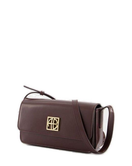 Anine Bing Elly Logo Plaque Crossbody Bag in Brown | Lyst