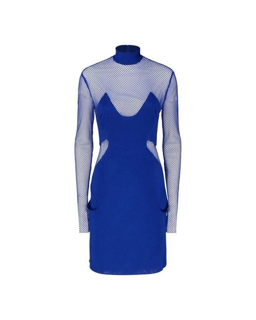 Tom Ford High Neck Mesh Mini Dress in Blue | Lyst