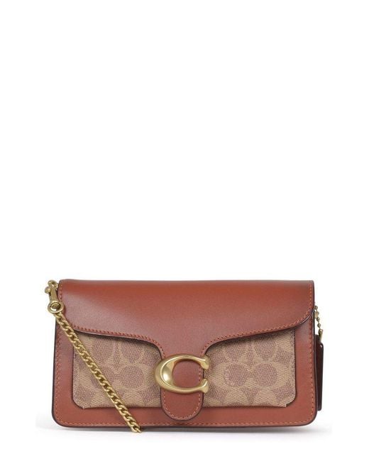 COACH Tabby Signature Chain Clutch Bag in Brown | Lyst