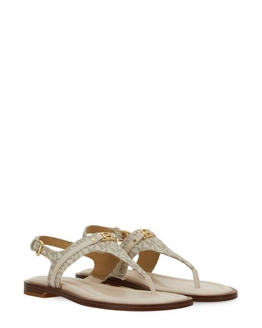 MICHAEL Michael Kors Mandy Signature Logo T-Strap Sandals in Natural ...