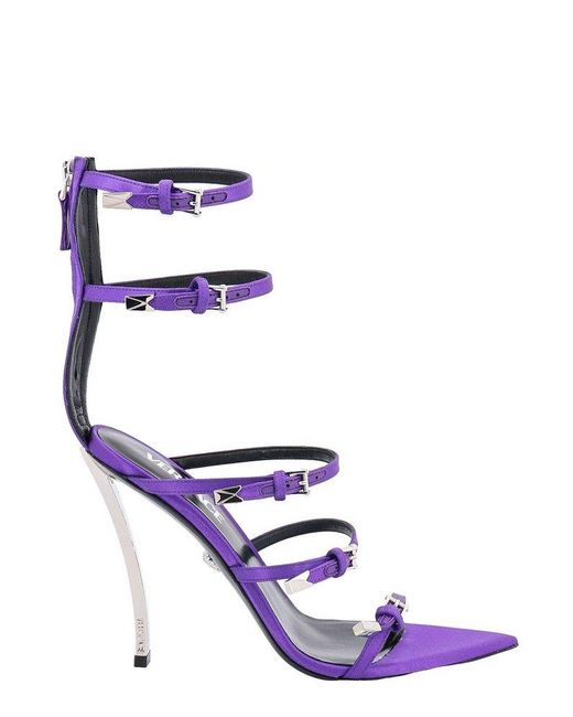 Versace Pin-Point Buckle-Strap Fastened Sandals in Purple | Lyst