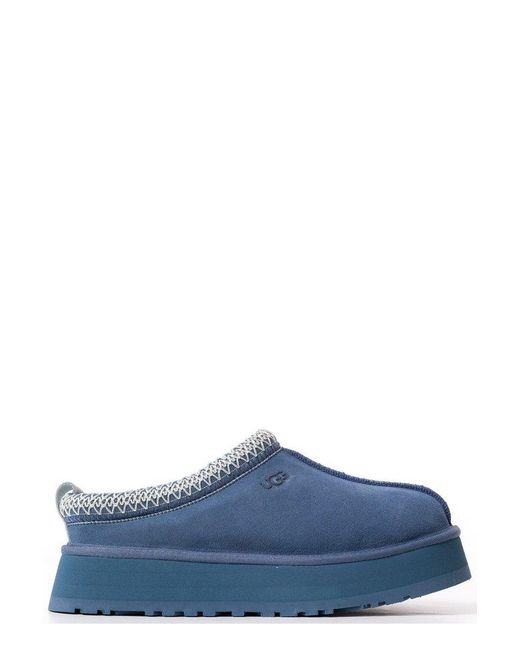 UGG Tazz Logo Embossed Platform Slippers in Blue | Lyst