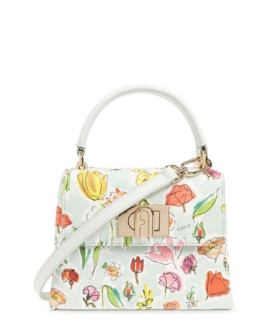 Furla 1927 Graphic Printed Mini Handbag in White | Lyst UK
