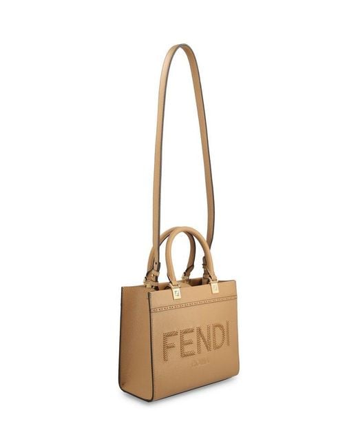 Fendi Sunshine Lace-up Logo Small Top Handle Bag in Natural | Lyst