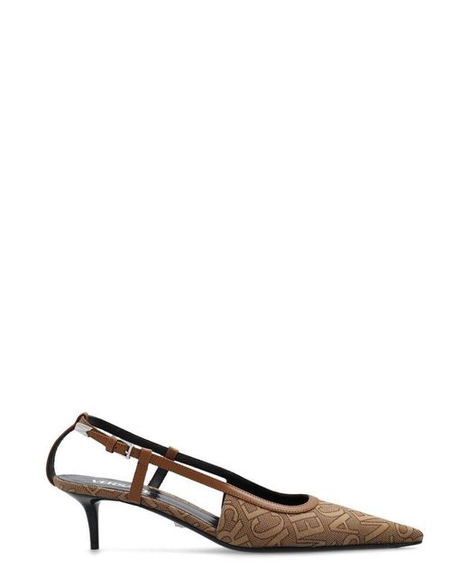 Versace Logo Jacquard Slingback Pumps in Brown | Lyst