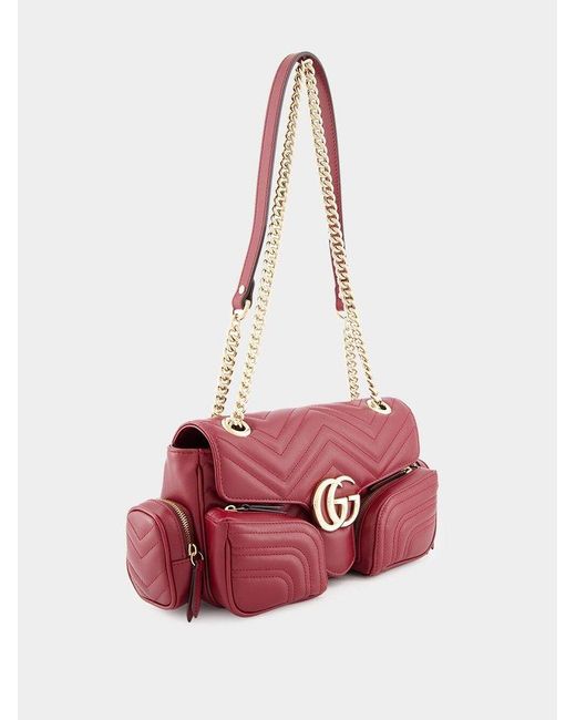 Gucci GG Marmont Small Pocket Detailed Shoulder Bag in Red | Lyst
