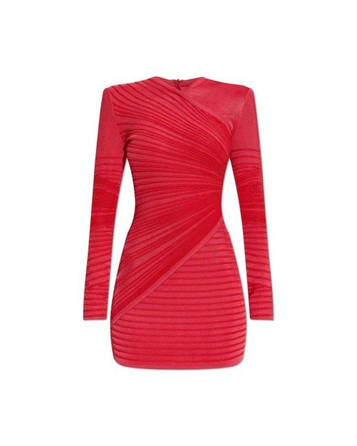Balmain Short Dress With A Fitted Cut in Red | Lyst
