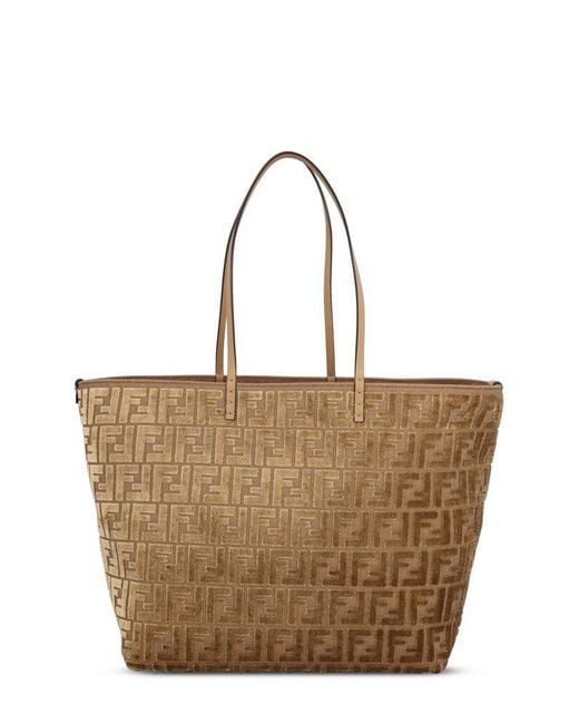 Fendi Roll Ff Jacquard Large Tote Bag in Brown | Lyst