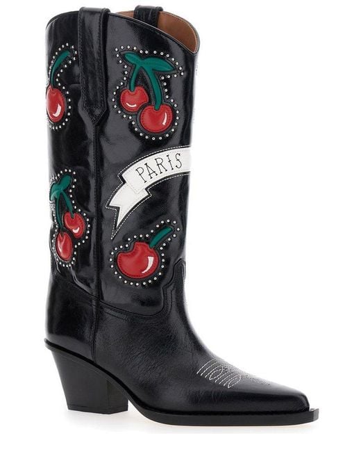 Paris Texas Cherry Blossom Boots in Black | Lyst