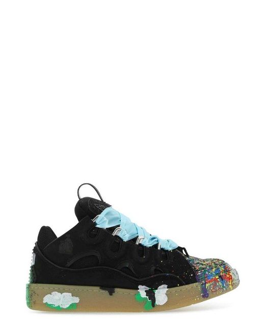 Lanvin Leather Paint-splatter Lace-up Sneakers in Black for Men | Lyst