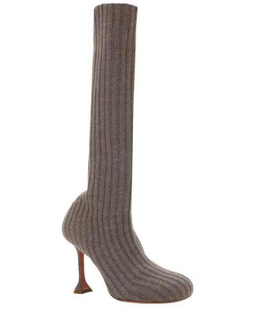 AMINA MUADDI Veneda 95 Ribbed Knit Boots in Brown | Lyst UK